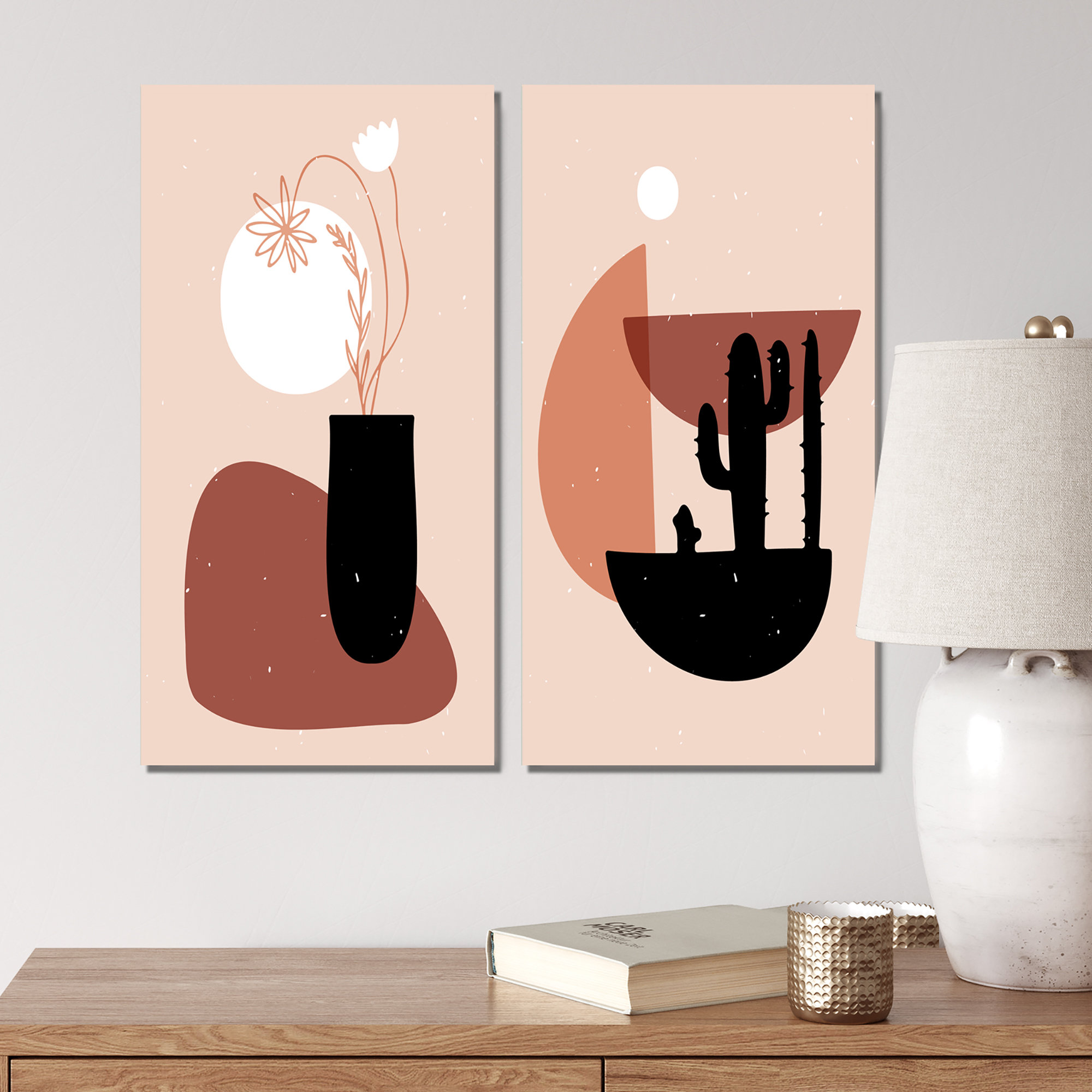 Dakota Fields Tropical Vintage Cactus Geometrics I - 2 Piece Graphic Art Set | Wayfair